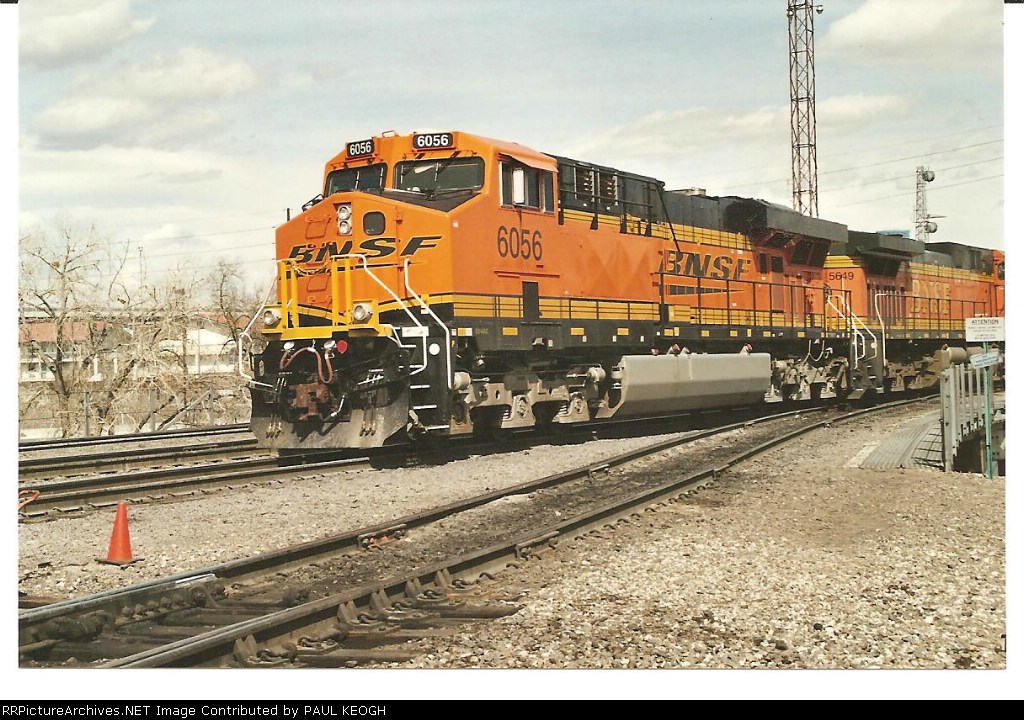 A close up shot of BNSF 6056 as it crossed the Platte river bridge out of the BNSF Denver yard.